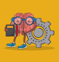 Cute brain reading cartoon Royalty Free Vector Image
