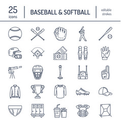 Baseball and softball icon set in thin line style Vector Image
