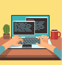 Person programmer working on pc laptop Royalty Free Vector