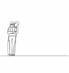 Single continuous line drawing man woman getting Vector Image