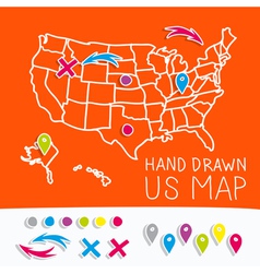 Pen drawn usa map on lined paper Royalty Free Vector Image