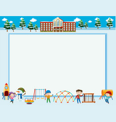 Border template with kids in winter time Vector Image