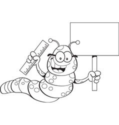Cartoon inch worm holding a sign and a ruler Vector Image
