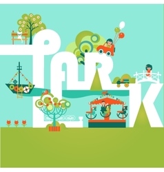 Natural landscape with Word Park in the flat style