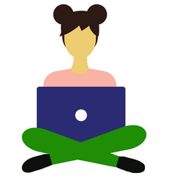 Pretty young woman sitting with a laptop Vector Image