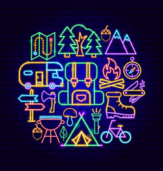 Camping lamp neon sign Royalty Free Vector Image