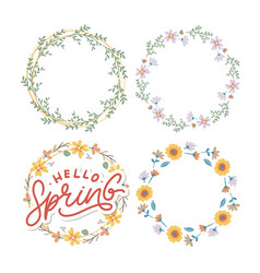 Hello spring flowers text background frame Vector Image