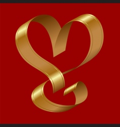 Gold heart ribbon red 1 Royalty Free Vector Image