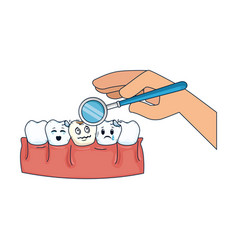 Comic teeth in glass with hand using pliers Vector Image
