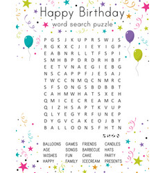 Happy birthday word search puzzle Royalty Free Vector Image