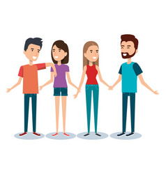 Two couples young people together cartoon style Vector Image