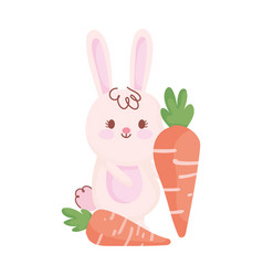 Cheerful rabbit with carrot - colorful cartoon Vector Image
