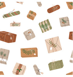 Colorful gift boxes textile texture seamless Vector Image