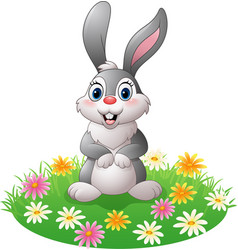 Cartoon funny rabbit sitting on grass Royalty Free Vector