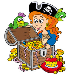 Pirate standing on treasure chest Royalty Free Vector Image