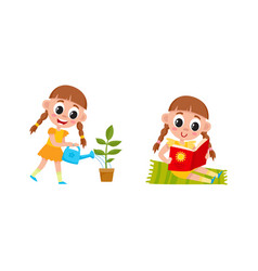Daily morning routine set cartoon little girl Vector Image