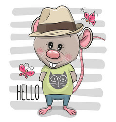 Greeting card cartoon rat boy with hat Royalty Free Vector