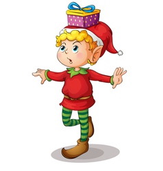 Cartoon cute little elf boy with gift box Vector Image