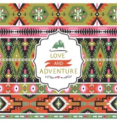 Aztecs seamless pattern on hot color with bird Vector Image