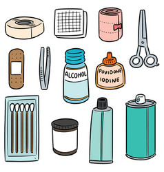 Set of forceps alcohol and sterile cotton Vector Image