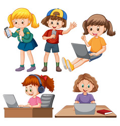 Children working on computer laptop Royalty Free Vector
