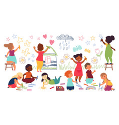 Group of children putting hands together Vector Image