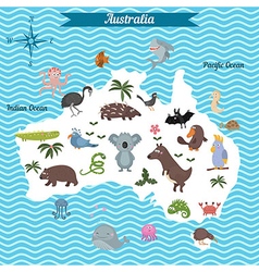 Map australia continent with animals Royalty Free Vector