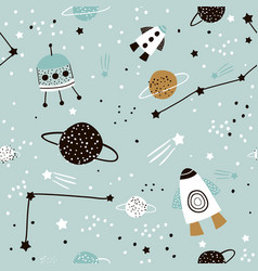 Childish seamless pattern with hand drawn space Vector Image