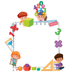 Empty wooden frame with student kids cartoon Vector Image