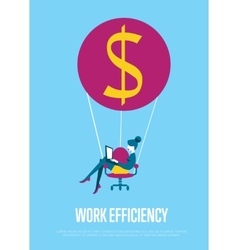 Work efficiency banner Woman with laptop flying Vector Image