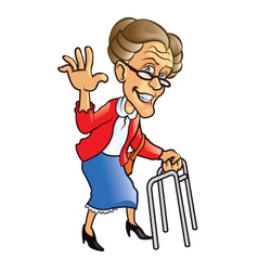 Cartoon old woman with a cane Royalty Free Vector Image