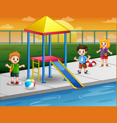 Cartoon girl jumping in swimming pool Royalty Free Vector