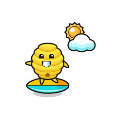 Bee hive cartoon do surfing on the beach Vector Image