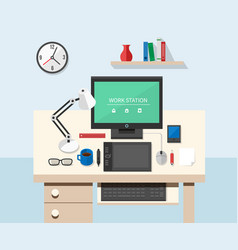 Office desk with computer Royalty Free Vector Image