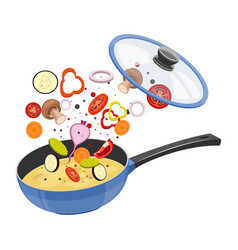 Flipping asian noodles in pan Royalty Free Vector Image