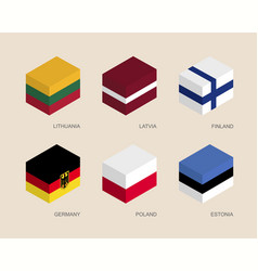 Isometric 3d boxes with flags Royalty Free Vector Image