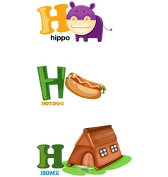 Alphabet isolated letter h-hippo-hat Royalty Free Vector