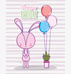 Happy birthday cute rabbit party hat bow tie Vector Image