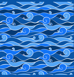 Marine seamless pattern with stylized blue waves Vector Image