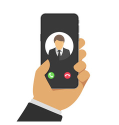 Hand hold phone video call Royalty Free Vector Image