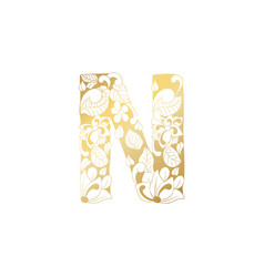 Golden ornamental alphabet letter n font Vector Image