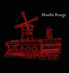 Moulin rouge in red colors on black background Vector Image