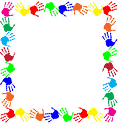 Colorful rainbow frame multicolored handprints Vector Image