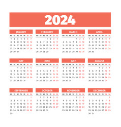 2024 year calendar isolated on white background Vector Image
