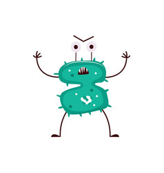 Angry bacteria monster with scary face isolated on