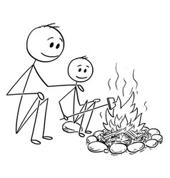 Cartoon father and son reading a book together Vector Image