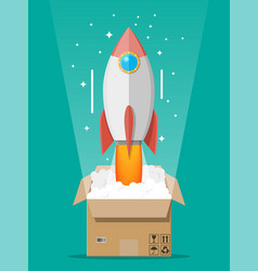 Cartoon rocket ejected from cardboard box Vector Image