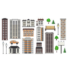 City buildings icon set Royalty Free Vector Image