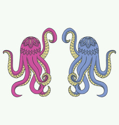 Two octopus zen tangle Royalty Free Vector Image