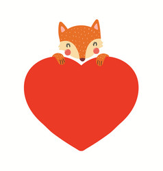 Cute cartoon lovely red fox with pink large heart Vector Image